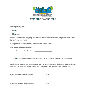 Fillable Online ASSET CERTIFICATION FORM - Gainesville Housing ...