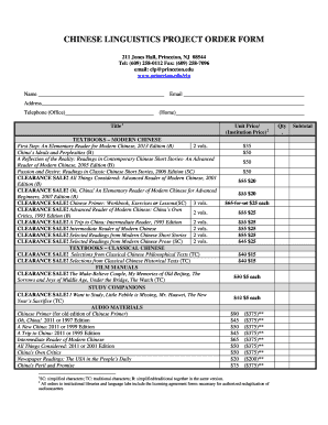 Fillable Online princeton CHINESE LINGUISTICS PROJECT ORDER FORM ...