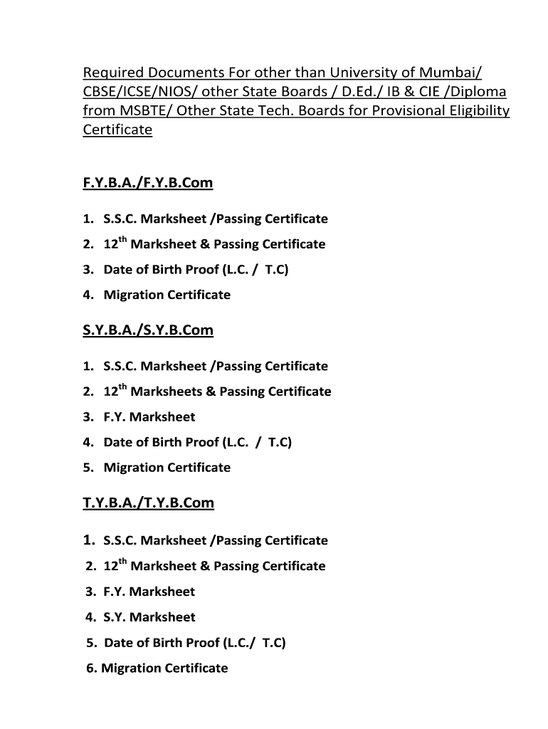 Fillable Online mu ac Required Documents For other than University of ...