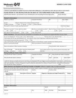 Fillable Online MEMBER CLAIM FORM - mywellmarkcom Fax Email Print ...