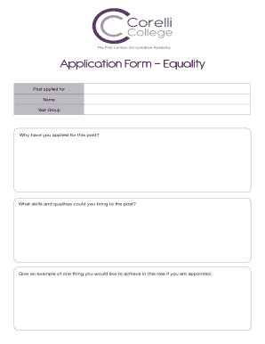 Fillable Online Application Form - Equality - Corelli College Fax Email ...