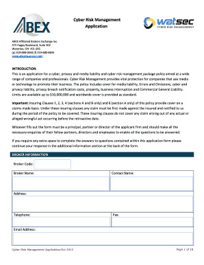 Fillable Online Cyber Risk Management Application Fax Email Print ...