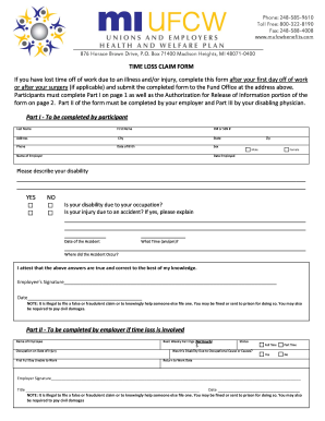 Fillable Online TIME LOSS CLAIM FORM - mufcwbenefitscom Fax Email Print ...