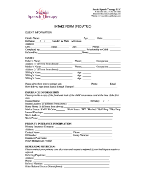 Fillable Online Pediatric Intake bFormb - ENGLISH Fax Email Print ...