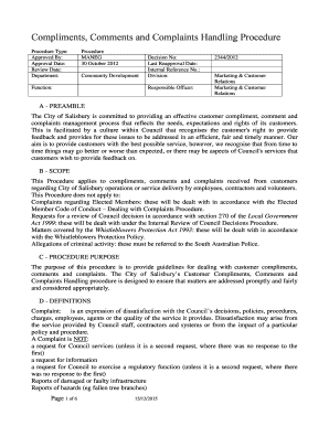 Fillable Online Compliments, Comments and Complaints Handling Procedure Fax Email Print - pdfFiller
