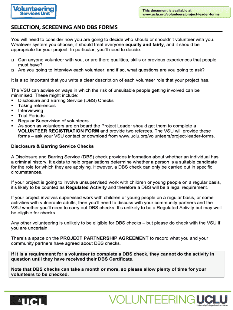Fillable Online SELECTION SCREENING AND DBS FORMS Fax Email Print ...