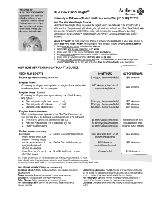 Fillable Online ucop WELCOME TO BLUE VIEW VISION INSIGHT Blue View ...