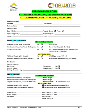 Fillable Online NAWMA Application Form for Mobile Garbage Bins - Waste ...