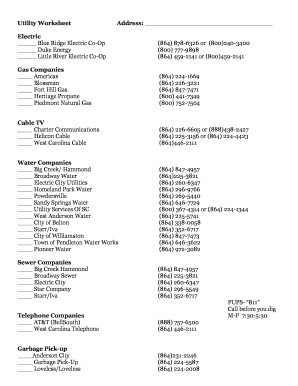 Fillable Online Utility Worksheet Address Fax Email Print - pdfFiller