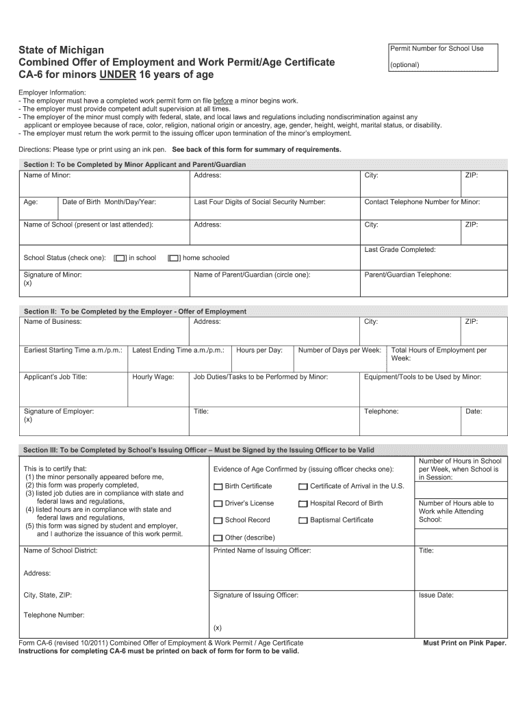 Fillable Online Michigan Minor bCAb-b6b Pink - s3amazonawscom Fax Email ...