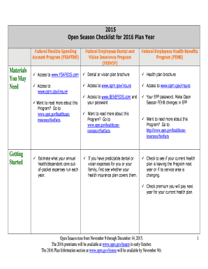 Fillable Online Open Season Checklist for 2016 Plan Year Fax Email ...