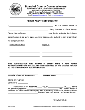 Fillable Online PERMIT AGENT AUTHORIZATION FORM Fax Email Print - pdfFiller