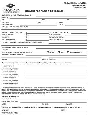 Fillable Online Bond Claim Form - Manna Associates LLC Fax Email Print ...