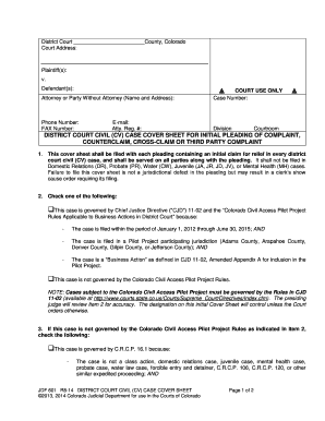 Fillable Online ccj ncsc Civil Case Intake FormsCover Sheets Fax Email ...
