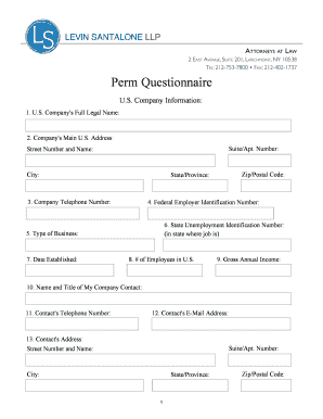 Fillable Online Perm Questionnaire - Sara Levin Fax Email Print - pdfFiller