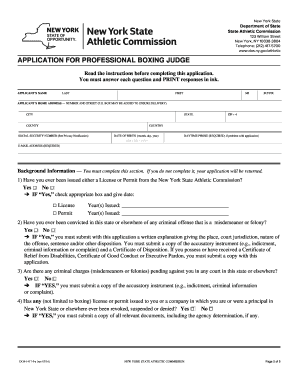 Fillable Online dos ny APPLICATION FOR PROFESSIONAL BOXING JUDGE Fax ...