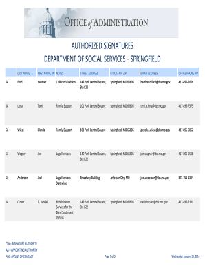 Fillable Online AUTHORIZED SIGNATURES DEPARTMENT OF SOCIAL SERVICES Fax Email Print - pdfFiller