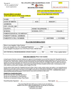 Fillable Online To be completed at the tryout registration Fax Email ...