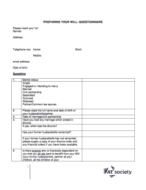 Fillable Online PREPARING YOUR WILL: QUESTIONNAIRE Fax Email Print ...