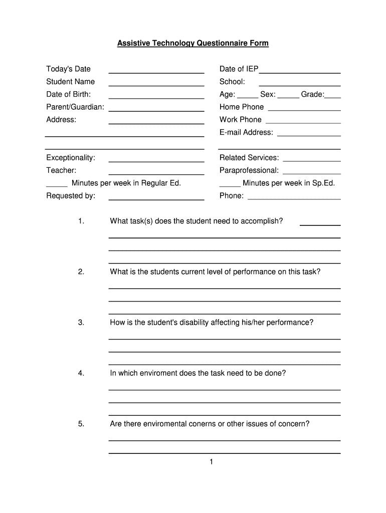 Fillable Online Assistive Technology Questionnaire Form Fax Email Print ...