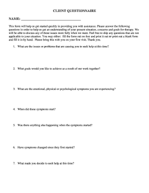 Fillable Online CLIENT QUESTIONNAIRE NAME Fax Email Print - pdfFiller
