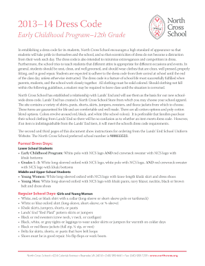 Fillable Online northcross 201314 Dress Code Early Childhood ...
