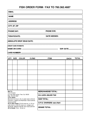 Fillable Online FISH ORDER FORM FAX TO 760362 Fax Email Print - pdfFiller