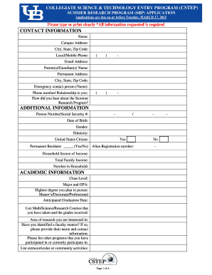 Fillable Online cpmc buffalo COLLEGIATE SCIENCE amp TECHNOLOGY ENTRY ...