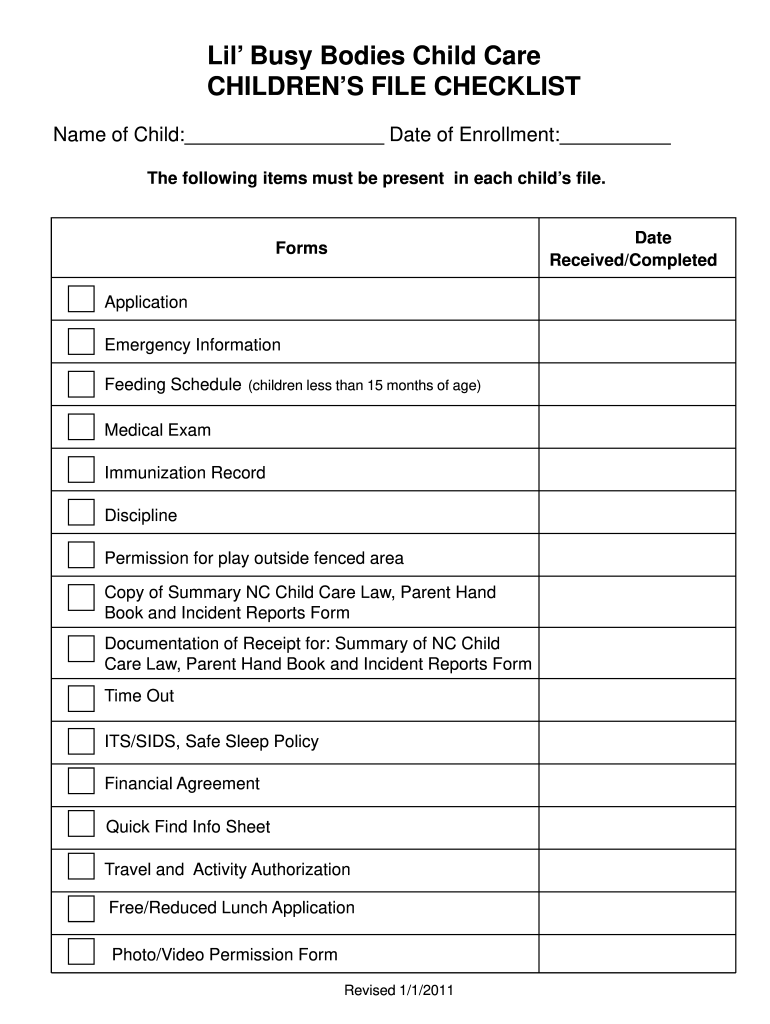 Daycare Enrollment Checklist Fill Out Sign Online DocHub