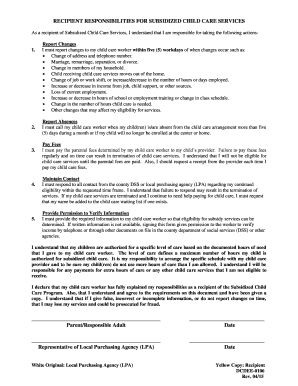 Fillable Online info dhhs state nc Child Day Care Responsibilities ...