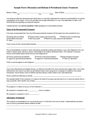 Fillable Online Sample Form Discussion and Refusal of Periodontal Gum ...