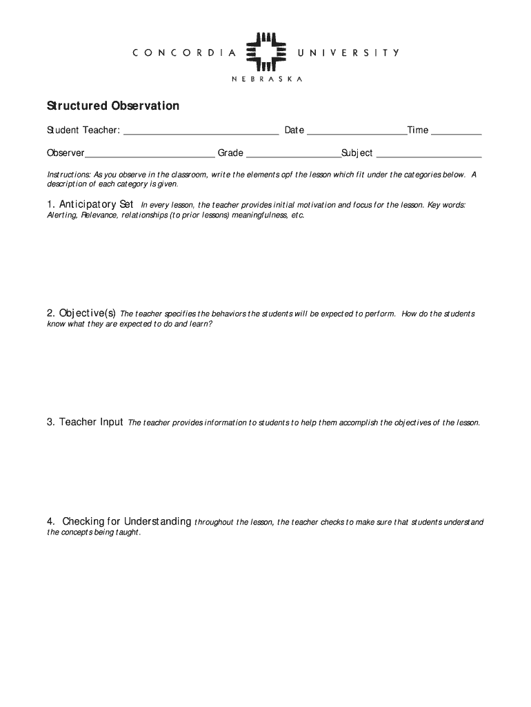 Fillable Online Structured Observation Form - Concordia University Fax ...
