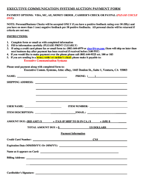 Fillable Online EXECUTIVE COMMUNICATION SYSTEMS AUCTION PAYMENT FORM ...