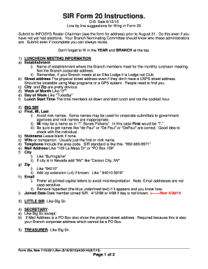 Fillable Online sirinc SIR Form 20 Instructions - sirincorg Fax Email ...