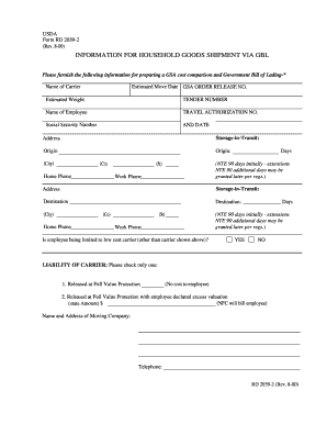 Fillable Online forms sc egov usda INFORMATION FOR HOUSEHOLD GOODS ...