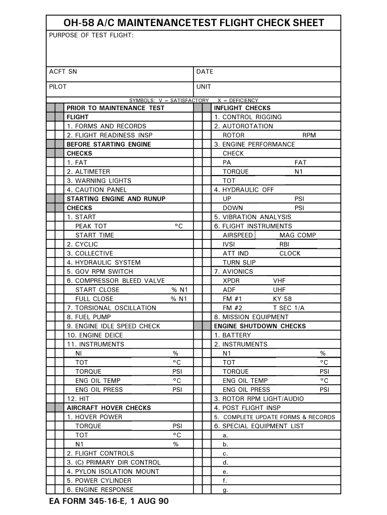 Fillable Online 8tharmy korea army OH-58 AC MAINTENANCE TEST FLIGHT ...