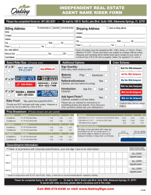 Fillable Online INDEPENDENT REAL ESTATE AGENT NAME RIDER FORM Fax Email ...
