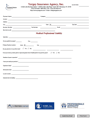 Fillable Online Medical Professional Liability - Yergey Insurance Fax ...