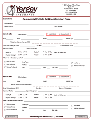 Fillable Online Commercial Vehicle AdditionDeletion Form Fax Email ...