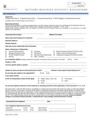 Fillable Online OUTSIDE BUSINESS ACTIVITY DISCLOSURE - Logon Fax Email ...