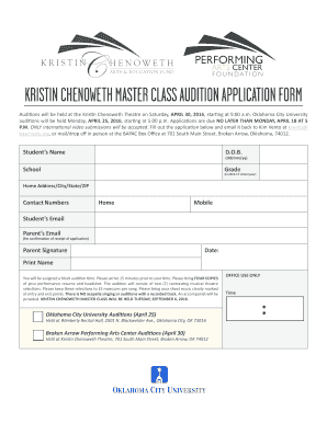 Fillable Online KRISTIN CHENOWETH MASTER CLASS AUDITION APPLICATION ...