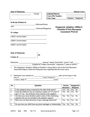 Fillable Online mncourts Stepparent Adoption Affidavit Checklist if ...