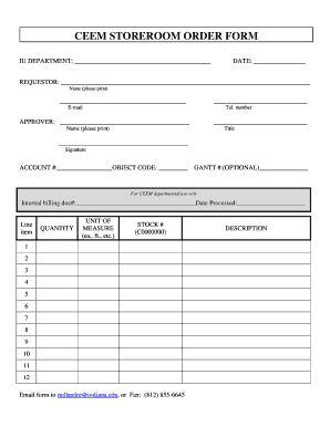 Fillable Online ceem indiana CEEM STOREROOM ORDER FORM Fax Email Print ...