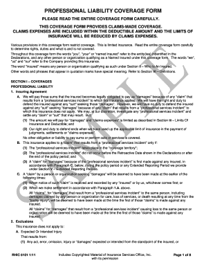Fillable Online PROFESSIONAL LIABILITY COVERAGE FORM - eperilscom Fax ...