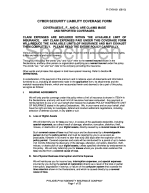 Fillable Online CYBER SECURITY LIABILITY COVERAGE FORM - e Perils Fax ...