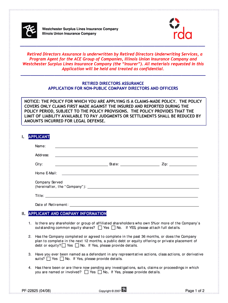 Fillable Online Westchester Surplus Lines Insurance Company Illinois ...