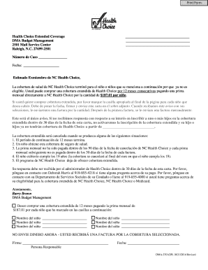 Fillable Online info dhhs state nc Health Choice Extended Coverage DMA ...