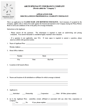 Fillable Online ARCH SPECIALTY INSURANCE COMPANY (Herein called the ...