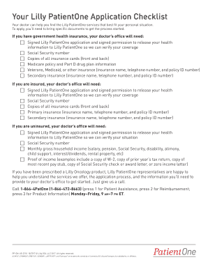 Fillable Online Your Lilly PatientOne Application Checklist Fax Email ...
