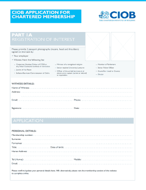 Fillable Online CIOB APPLICATION FOR CHARTERED MEMBERSHIP PART 1A Fax ...